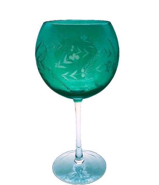 Copa Globe, verde turquesa. Diseño: “Flor y Espigas” – Cristales Libélula